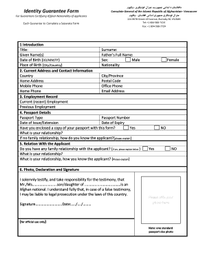 Fillable Online afghanconsulatevancouver Identity Guarantee Form ...
