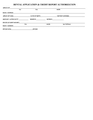 Fillable Online RENTAL APPLICATION amp CREDIT REPORT AUTHORIZATION Fax ...