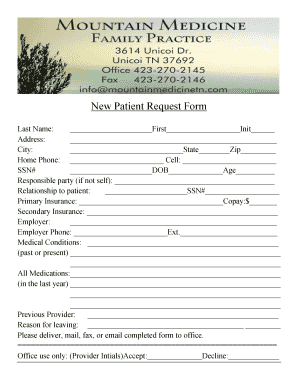 Fillable Online New Patient Request Form - Mountain Medicine Fax Email ...