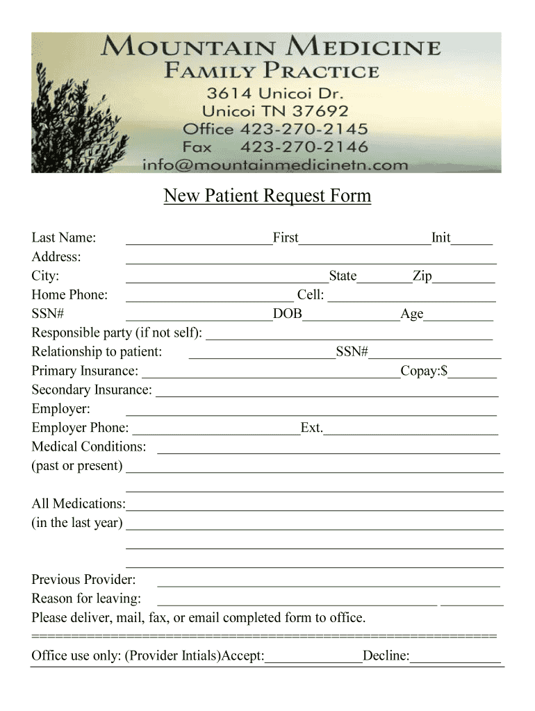 Fillable Online New Patient Request Form - Mountain Medicine Fax Email ...