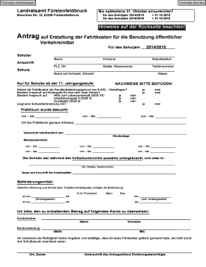 Ausfüllbar Online Antrag auf Erstattung der Fahrtkosten - Landratsamt F rstenfeldbruck Fax Email ...