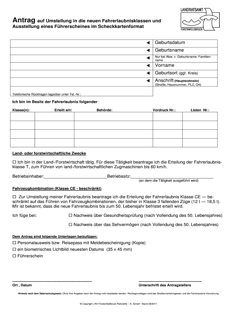 Ausfüllbar Online Antrag auf Erteilung einer Fahrerlaubnis f r Kraftfahrzeuge der Klasse(n) Fax ...