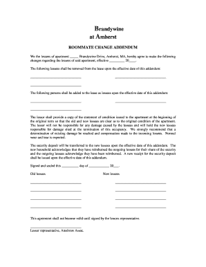 Fillable Online ROOMMATE CHANGE ADDENDUM - bBrandywineb bAptsb Fax ...