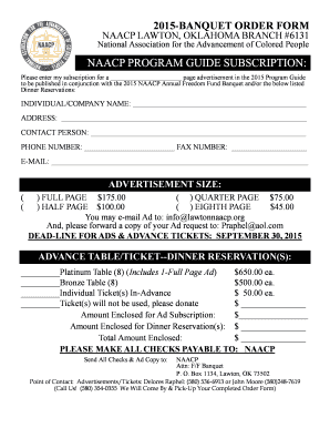 Fillable Online lawtonnaacp 2015 BANQUET ORDER FORM NAACP LAWTON ...