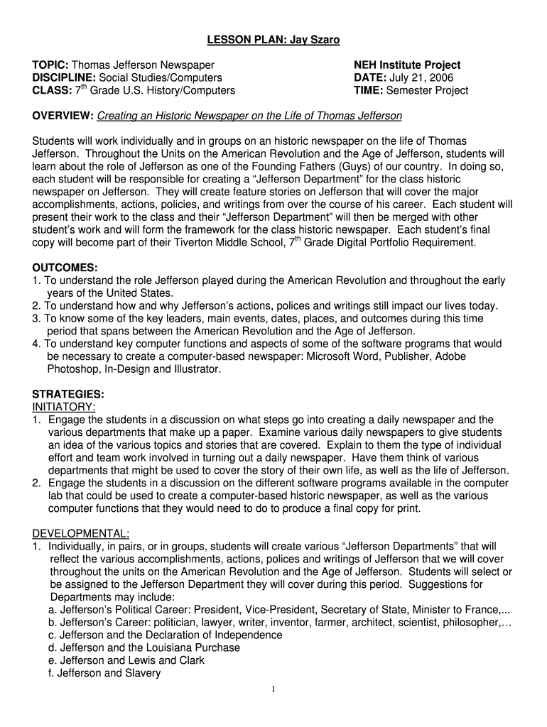 Fillable Online thomasjeffersonpersonalitycharacterandpubliclife LESSON ...