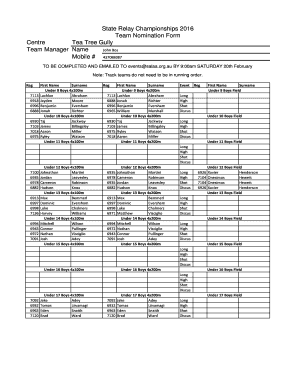 Fillable Online State Relay Championships 2016 Team Nomination Form ...