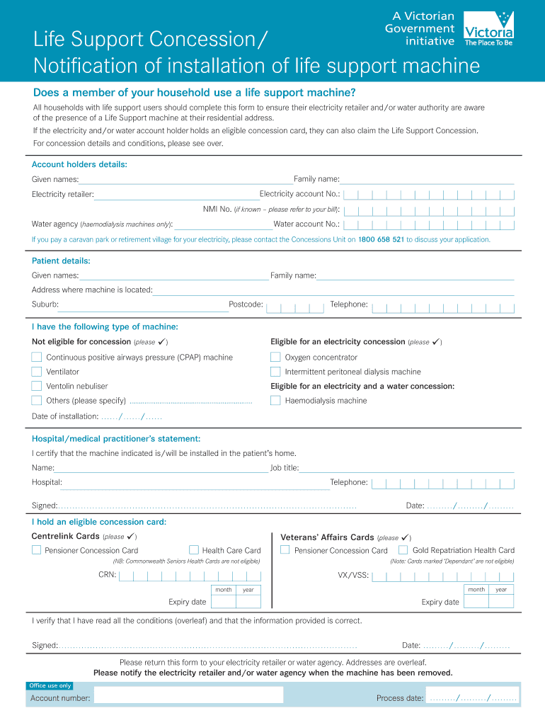 Fillable Online Life Support Concession application form Fax Email ...