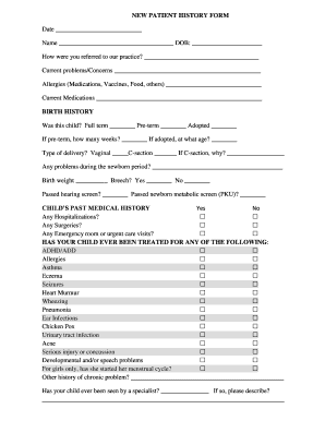 Fillable Online NEW PATIENT HISTORY FORM - Gwinnett Pediatrics and Fax Email Print - pdfFiller
