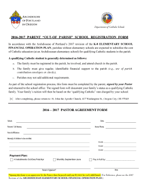 Fillable Online 2015-16 Out of Parish School Subsidy Form Fax Email Print - pdfFiller