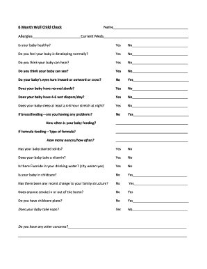 Fillable Online 6MonthWellChildCheck.doc Fax Email Print - pdfFiller
