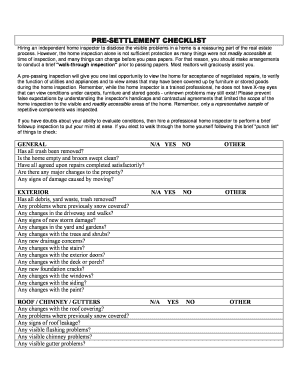 Fillable Online PRE-SETTLEMENT CHECKLIST Fax Email Print - pdfFiller