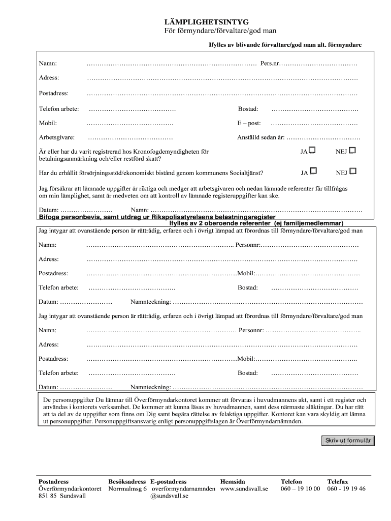 Fillable Online sundsvall Fr frmyndarefrvaltaregod - sundsvallse Fax Email Print - pdfFiller