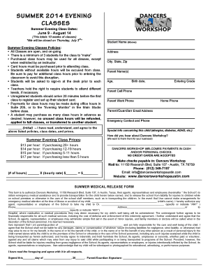 Fillable Online 2014 Summer Evening Classes Registration Form Fax Email ...