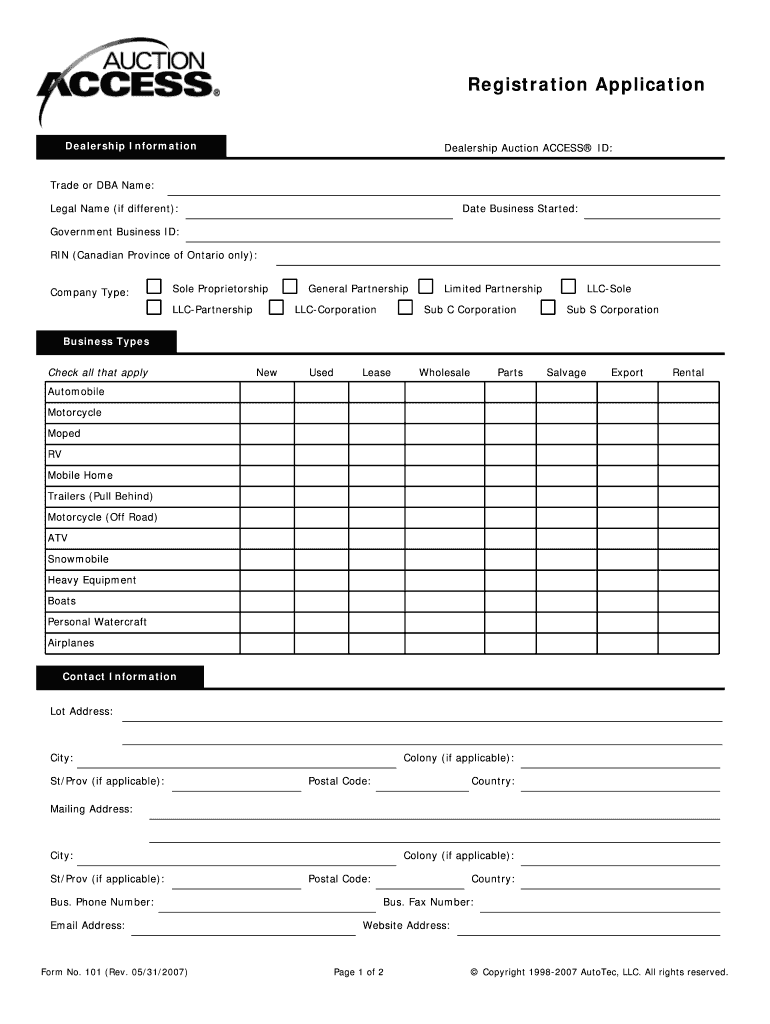 Fillable Online Registration Application - Greensboro Auto Auction Fax ...