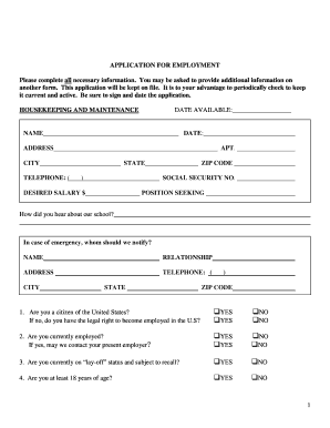 Fillable Online sjsdny Housekeeping and Maintenance Application - St ...