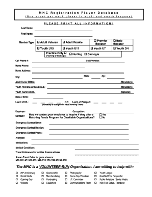 Fillable Online hurling MHC Registration Player Database - Milwaukee ...