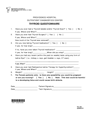 Fillable Online support providencehospital THYROID QUESTIONNAIRE ...