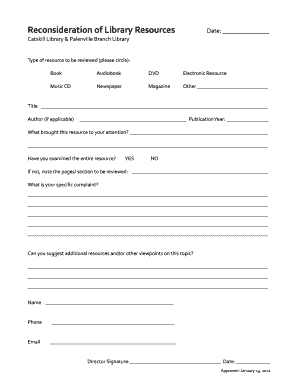 Fillable Online Reconsideration of Library Resources - Catskill Public ...