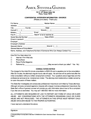 Fillable Online Divorce Intake Form - Amick, Stevens Fax Email Print ...