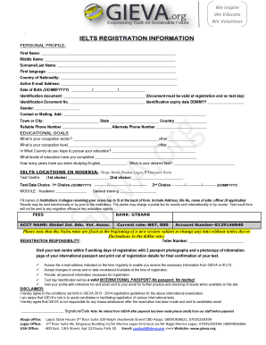 Fillable Online gieva Ielts registration form - gievaorg Fax Email ...