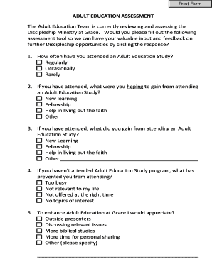 Fillable Online ADULT EDUCATION ASSESSMENT - Grace Presbyterian Church ...