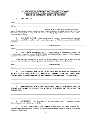 Fillable Online APPOINTMENT OF REPRESENTATIVE FOR DISPOSITION OF Fax ...