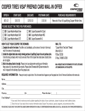 Fillable Online Cooper tires visa prepaid card mail-in offer ...