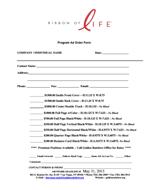 Fillable Online goldenrainbow Program Ad Order Form ...