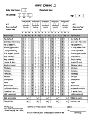 Fillable Online ATTRACT SCREENING LOG Fax Email Print - pdfFiller