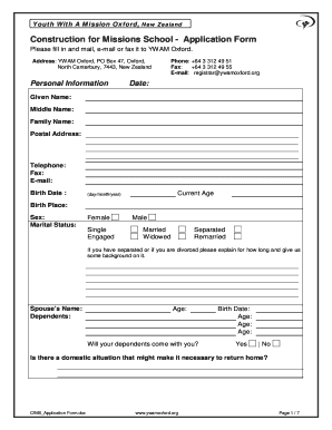 Fillable Online CfMS Application Form - ywamoxfordorg Fax Email Print ...