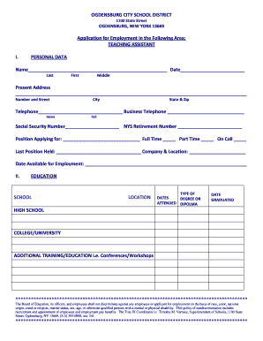 Fillable Online ccsd ogdenburgschools schoolfusion Application for ...