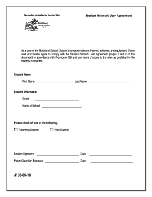Fillable Online nsd61 Student Network User Agreement - Northland School ...