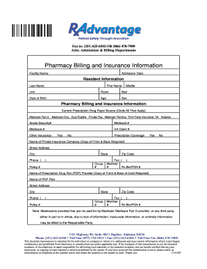 Fillable Online Pharmacy Billing and Insurance Information - Rx ...