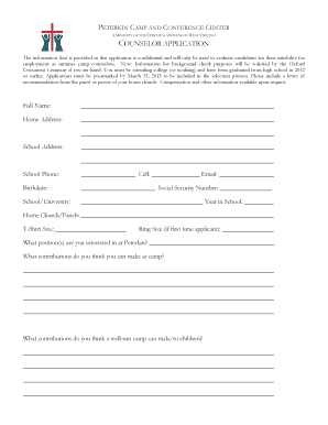 Fillable Online peterkin Counselor Application 2013 - peterkinorg Fax Email Print - pdfFiller