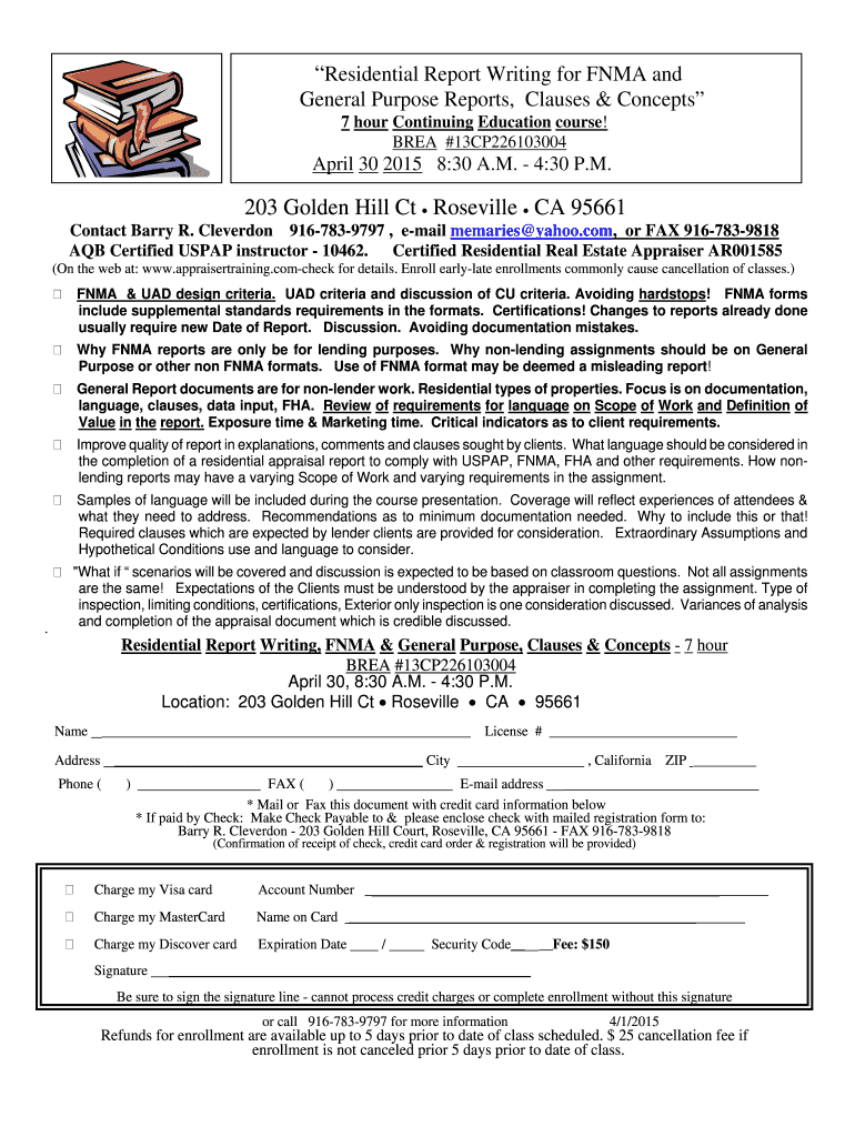 Fillable Online Residential Report Writing for FNMA and General Purpose ...