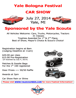 Fillable Online Yale Bologna Festival CAR SHOW Sponsored by the Yale ...