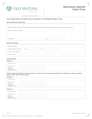 Fillable Online Retirement Benefit Claim Form Corporate Licensed ...