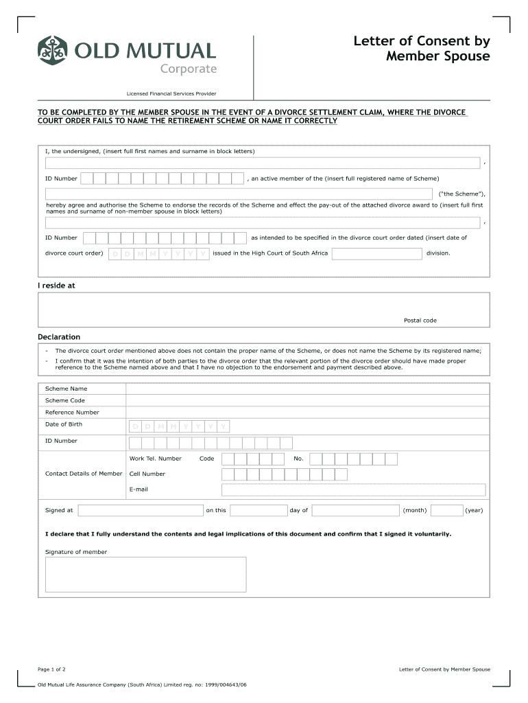 Fillable Online Letter of Consent by Member Spouse Corporate Fax Email ...