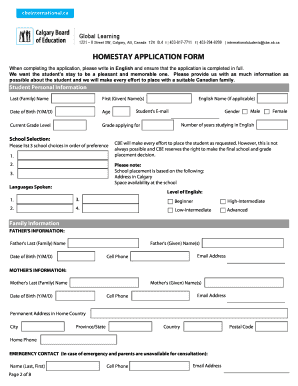 Fillable Online cbeinternational HOMESTAY APPLICATION FORM ...