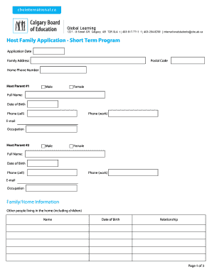 Fillable Online cbeinternational Host Family Application - Short Term ...