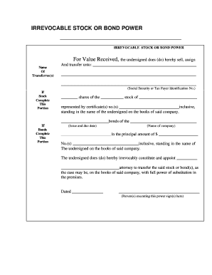 Fillable Online umfoundation IRREVOCABLE STOCK OR BOND POWER - UM ...