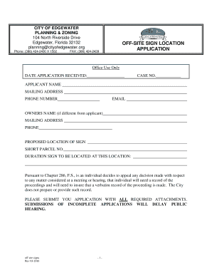 Fillable Online OFFSITE SIGN LOCATION Fax Email Print - pdfFiller