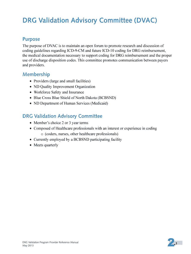 Fillable Online DRG Validation Advisory Committee (DVAC) - Blue Cross ...