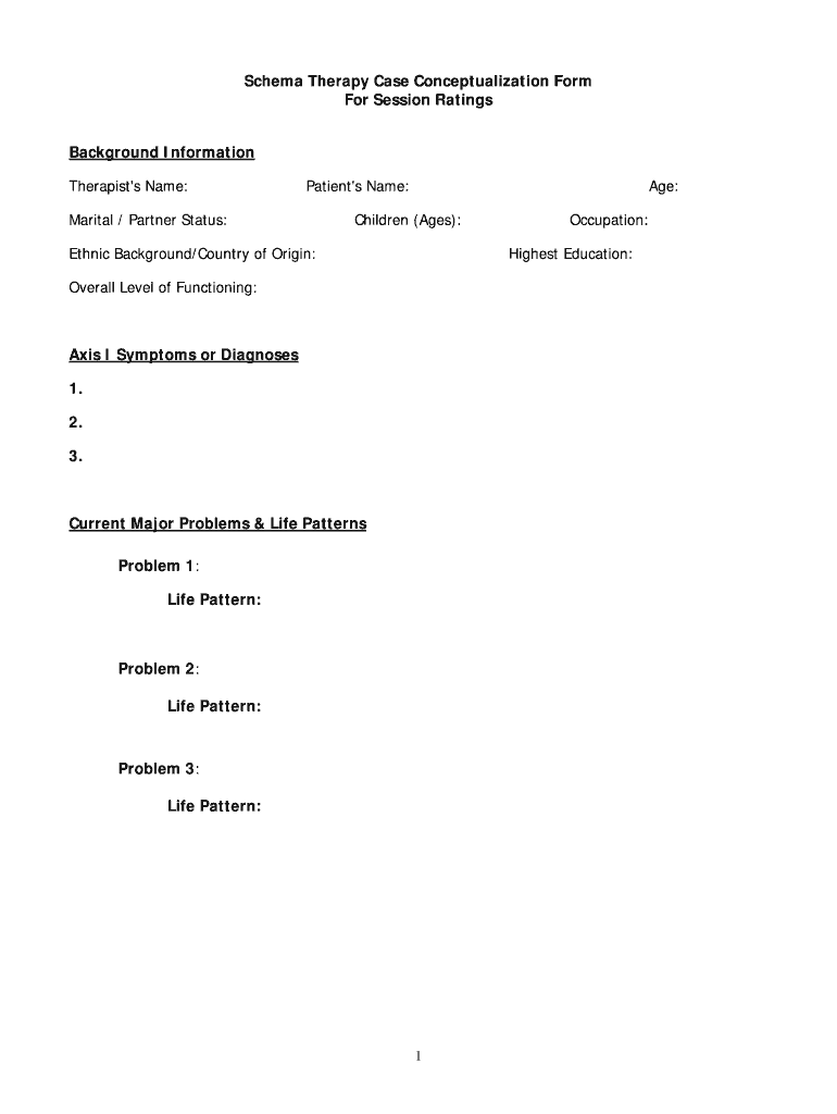 Fillable Online Schema Therapy Case Conceptualization Form Fax Email ...
