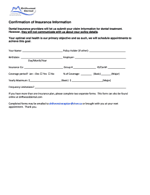 Fillable Online Confirmation of Insurance Information ...