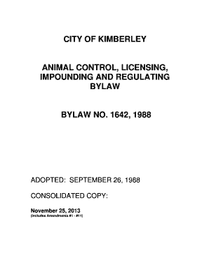 Fillable Online kimberley civicweb City of kimberley animal control ...
