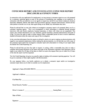 Fillable Online Consumer report and investigative consumer report ...