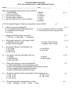 Fillable Online nbcbible Sample New Testament Survey Study Questions ...