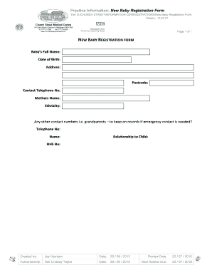 Fillable Online New Baby Registration Form - Church Street Medical ...