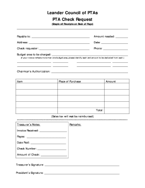 Fillable Online lisd council my-pta Leander Council of PTAs PTA Check Request - LISD Council of ...